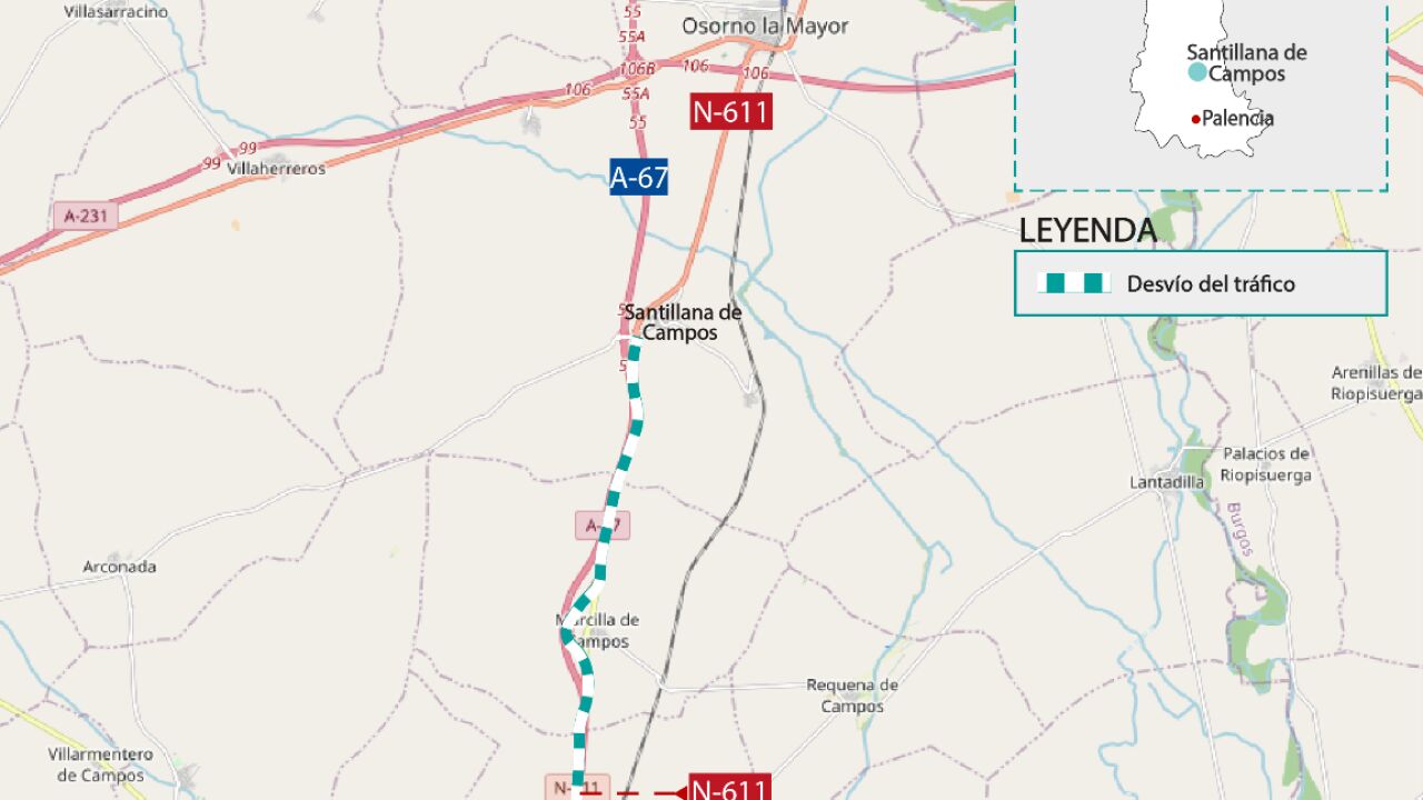 Afectación al tráfico en la autovía A-67 entre Santillana de Campos y ...